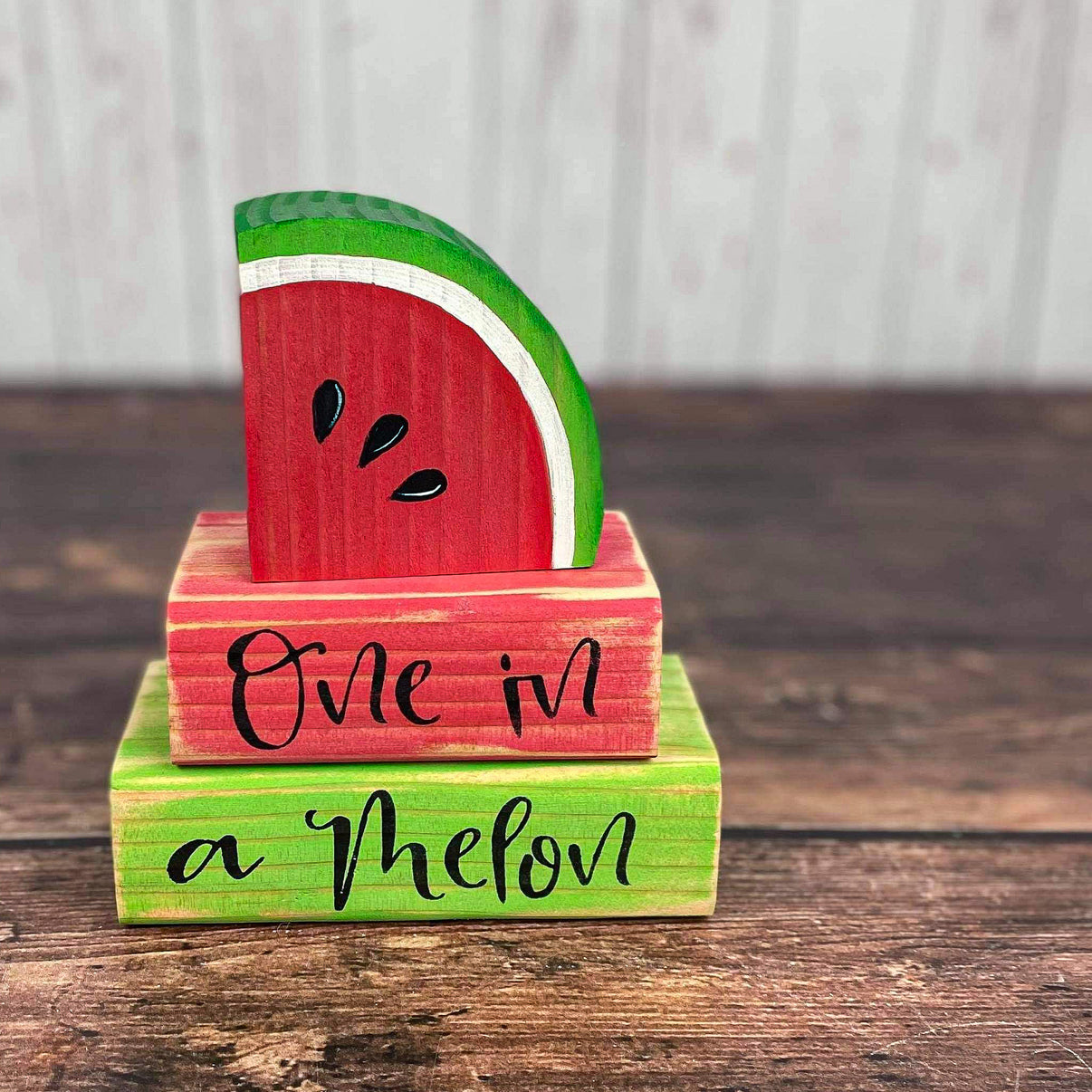 One in a melon stackable summer blocks - Watermelon home decor - Water ...